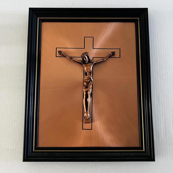 Art | Crucifix Jesus Mounted Vintage On Copper Plate 13 By 165 | Poshmark